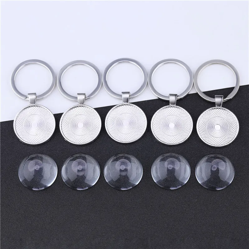 5pcs/lot Keychain With Pendant Bezel Blank Fit 25mm Cameo Glass ...