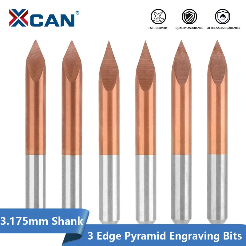 Xcan Milling Cutter Engraving Bit 10pcs 1/8'' Shank 3 Edge Pyramid Bit ...