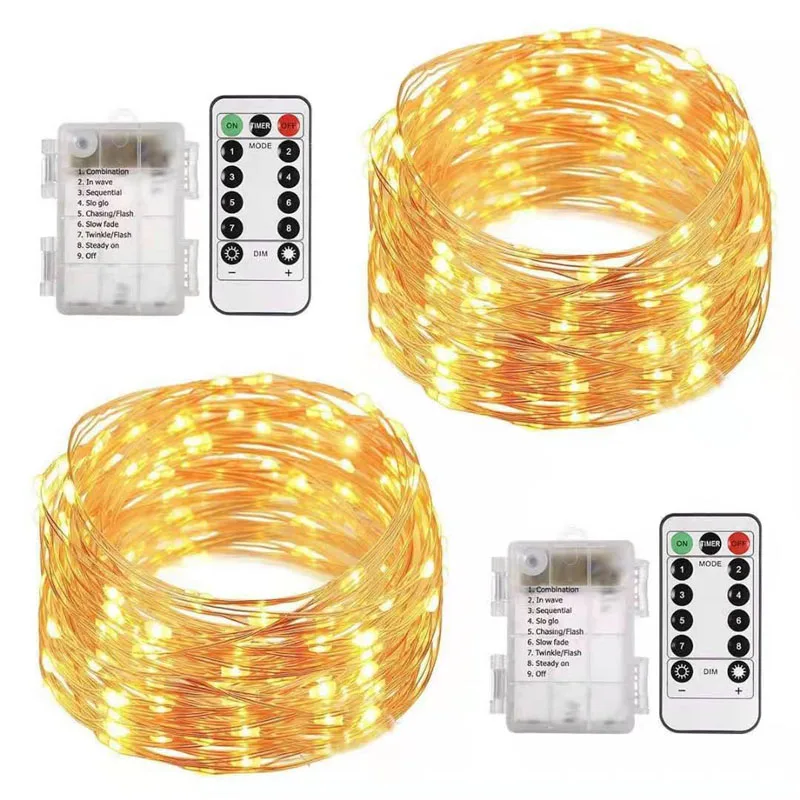 5/10M Led String Light Remote Control Fairy Lights Battery Power ...