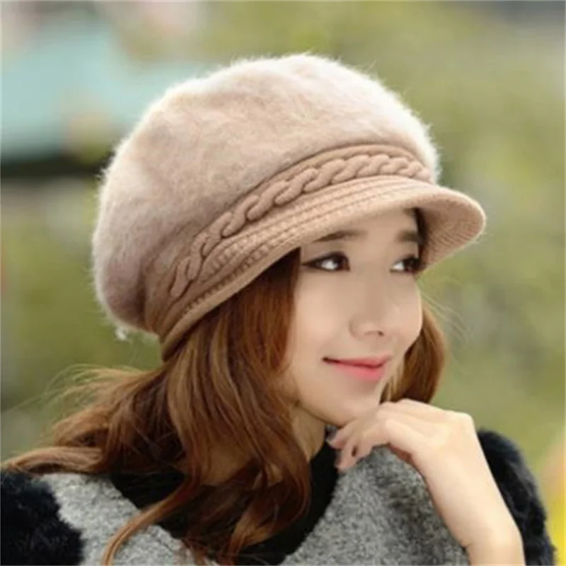 Bonnet,Bonnet tricoté en fourrure de lapin pour femme,Bonnet chaud ...