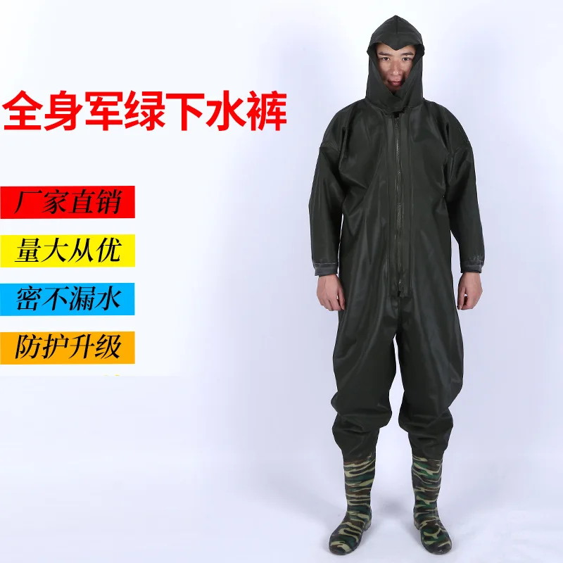 Thicken Full Body Suit One-Piece Zip Hat Wader Waterproof Fishing Open ...