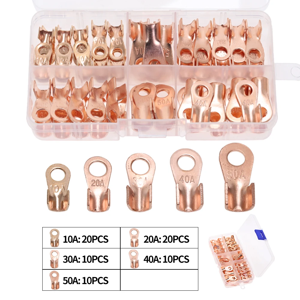 70pcs Copper Battery Cable Connector Terminal Open Lugs Wire Terminals ...