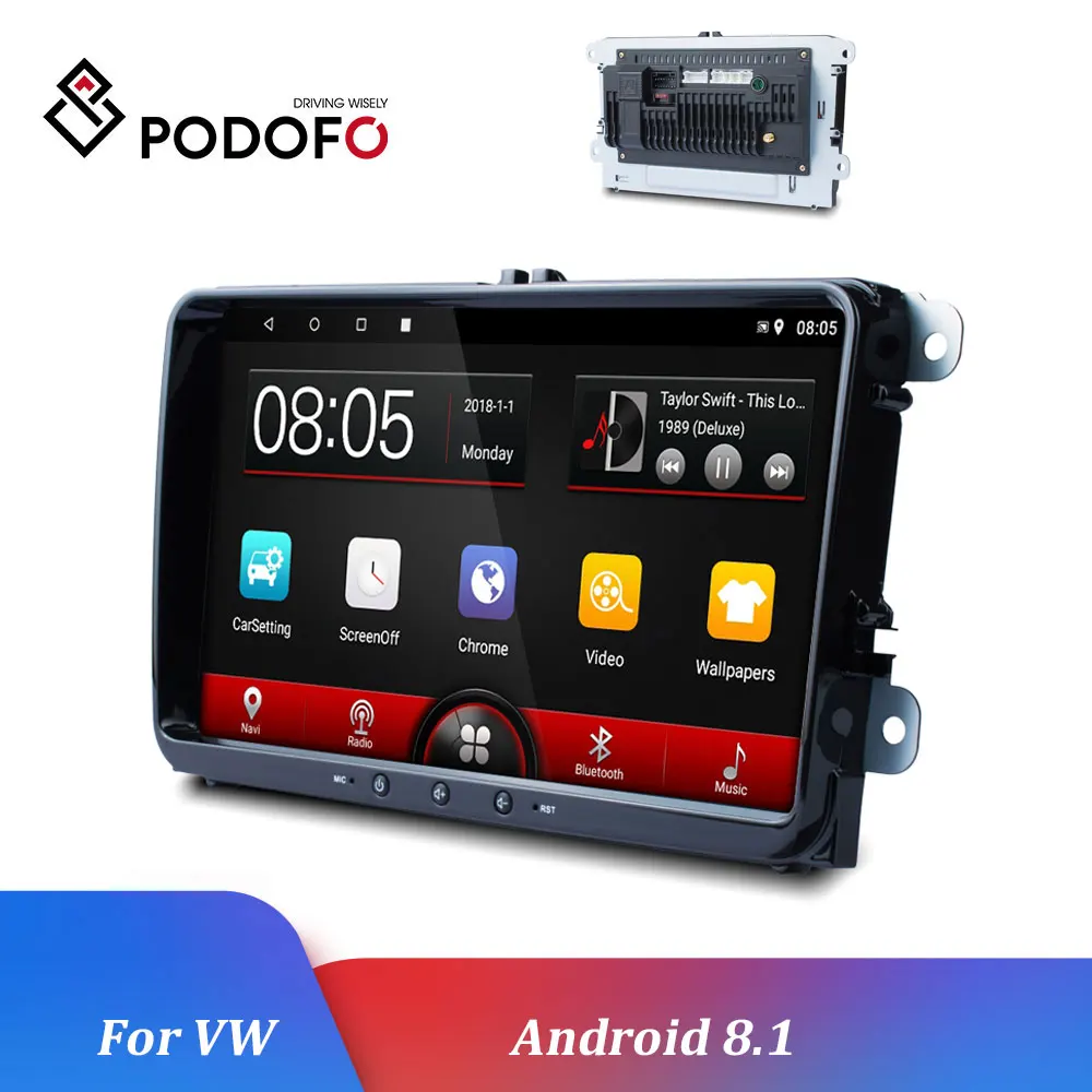 Podofo multimídia player 2din para carro, android 8.1, rádio, para vw ...