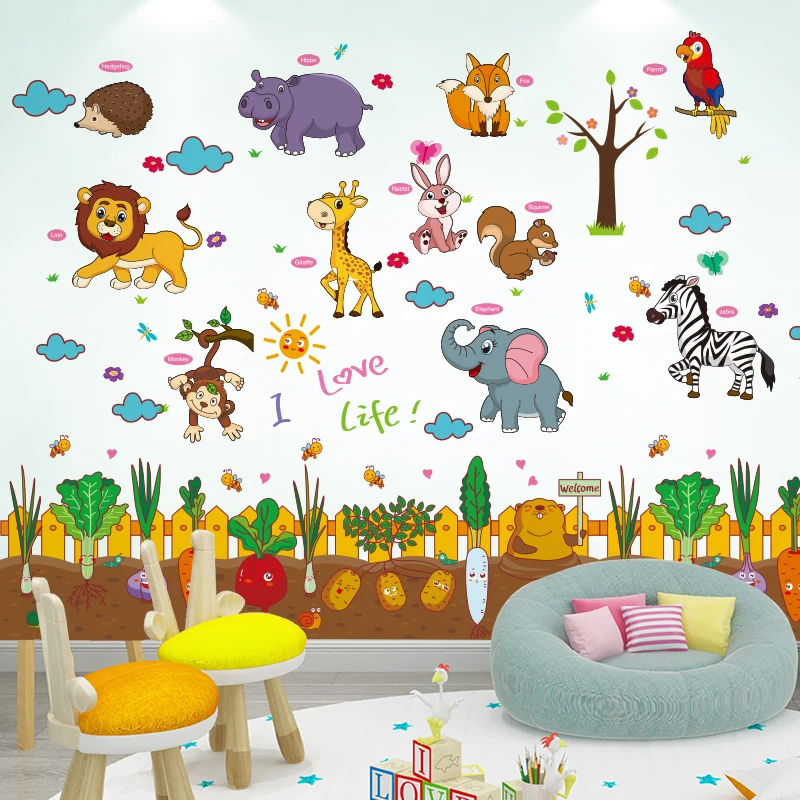 [Shijuehezi] Kebun Sayur Stiker Dinding DIY Kartun Hewan Stiker Dinding ...