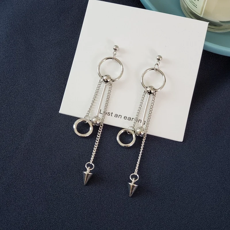 Simple Metal Style Earrings For Women Long Chain Tassel Small Circle ...