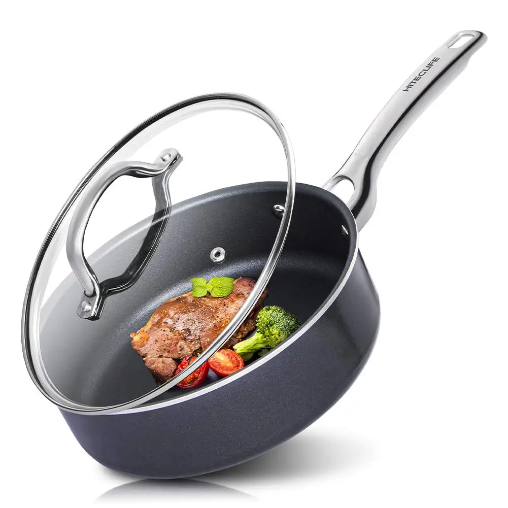 Induction Frying Pan with Lid, Nonstick Saute Pan, 3.2L/24cm Deep ...
