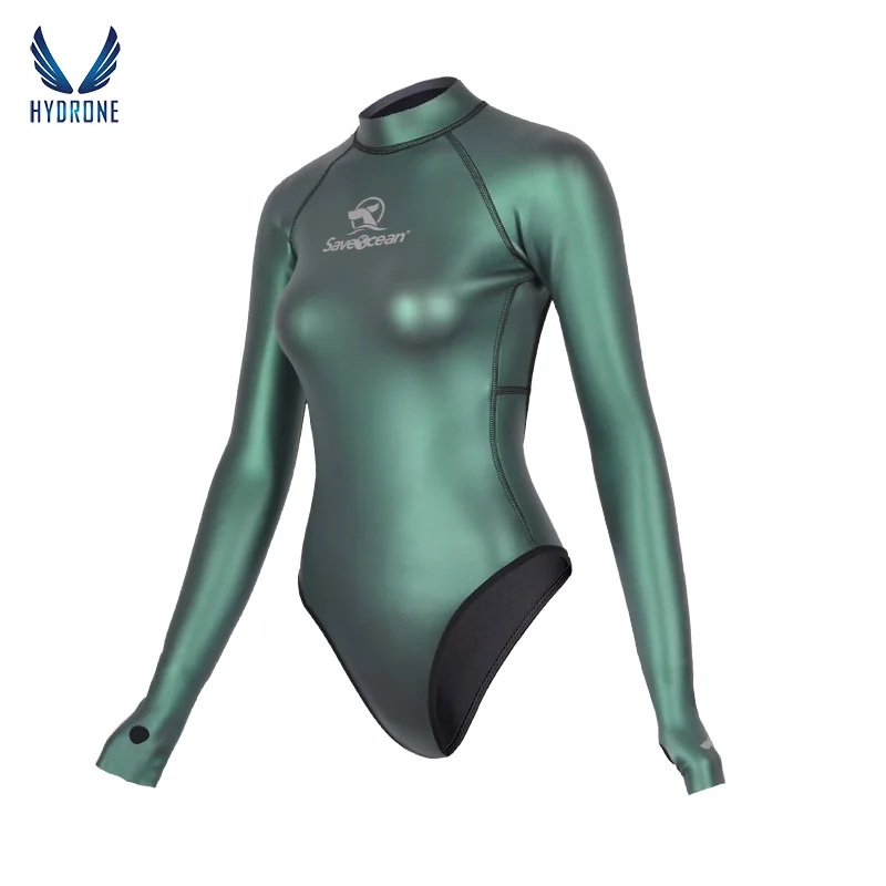 SaveOcean 2mm Long Sleeve Backless High Split Bikini One Piece Wetsuit ...