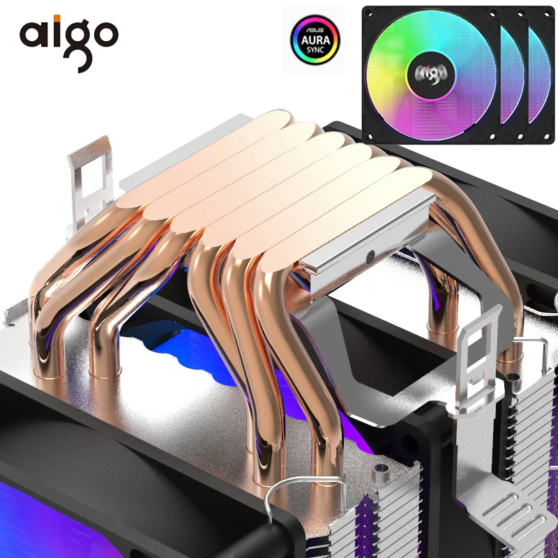 Aigo cooler para cpu, 6 tubos de calor, 4pin, pwm, rgb, intel lga 1366 ...