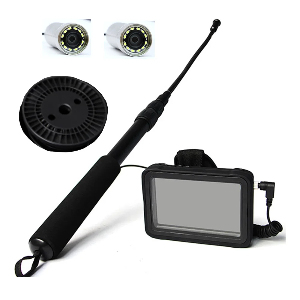 1.5m Pole+10M Wire+2 Cameras Portable 5" DVR Inspection Endoscope 1080P ...