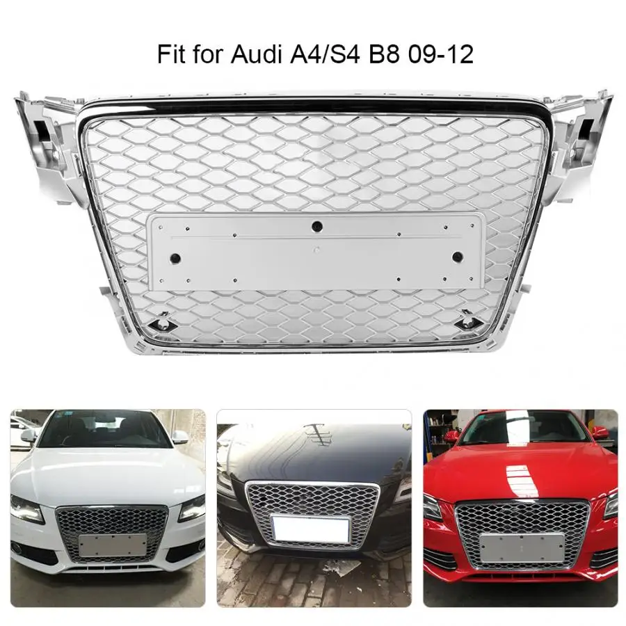 Front Sport Hex Mesh Honeycomb Hood Grill Gloss Silver for Audi A4/S4 ...