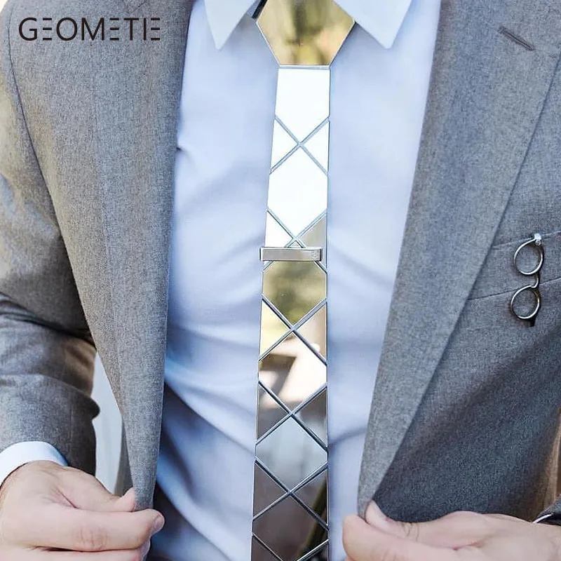 Bling-Silver-Mirror-Acrylic-Fashion-Luxury-Neckties-Glossy-Silk-Skinny ...