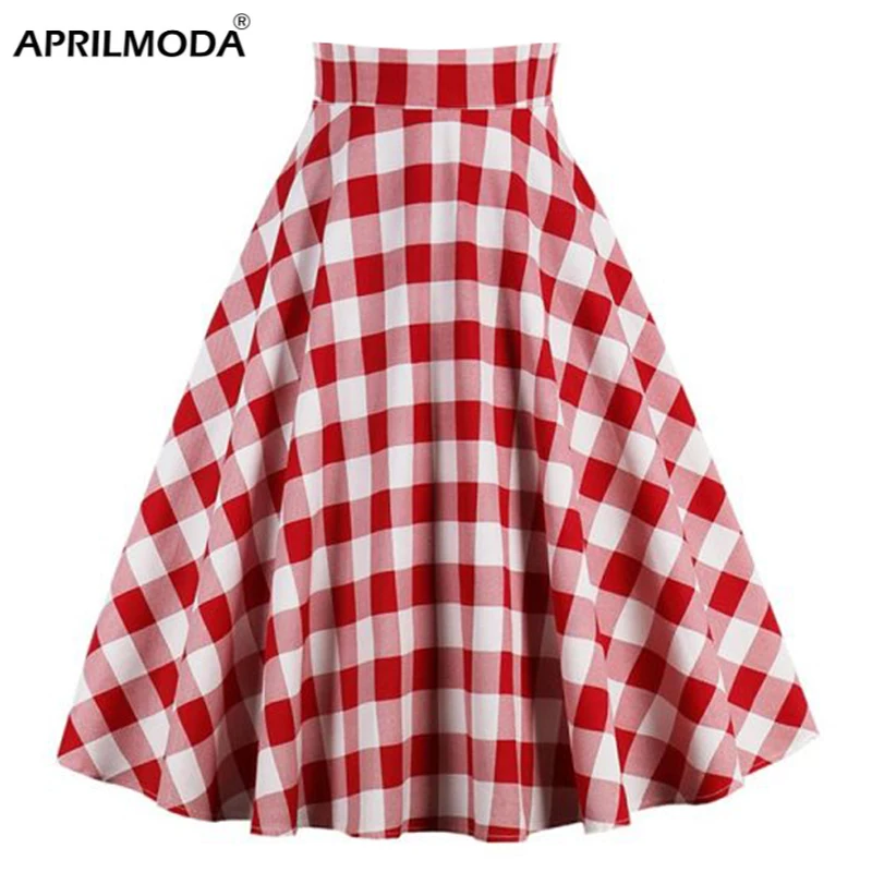 2021 School Checkered Plaid Casual Skirt Women Red And White 50s High ...