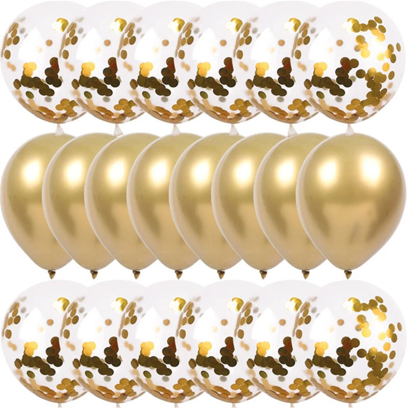 20pcs Gold Confetti Balloons Set Metallic Chrome ballon Birthday Party ...