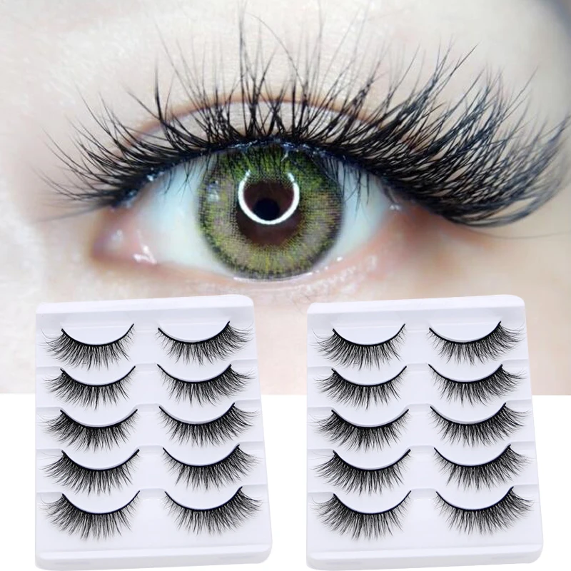 5 Pairs False Eyelashes 3d Natural Long Wispy Eyelashes Lengthen Volume ...