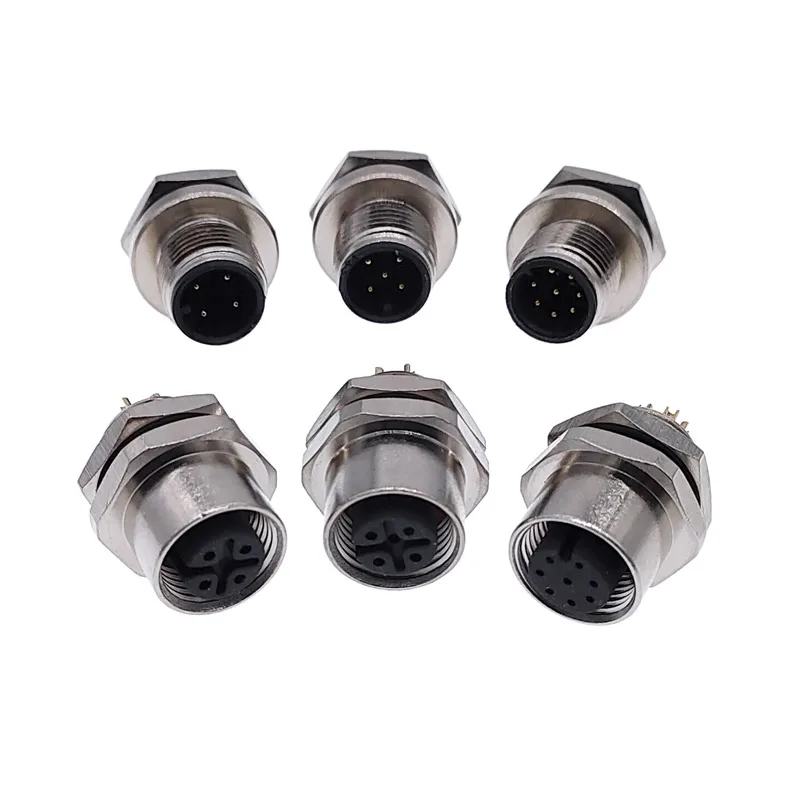 4 Pin Connectors Male And Female 5PCs M12 Flange Socket Panel Sensor ...