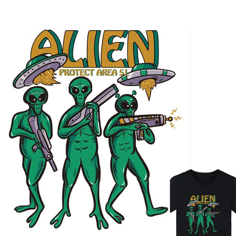 Pulaqi Alien UFO Heat Transfer For Clothes Vinyl Stickers Iron On ...