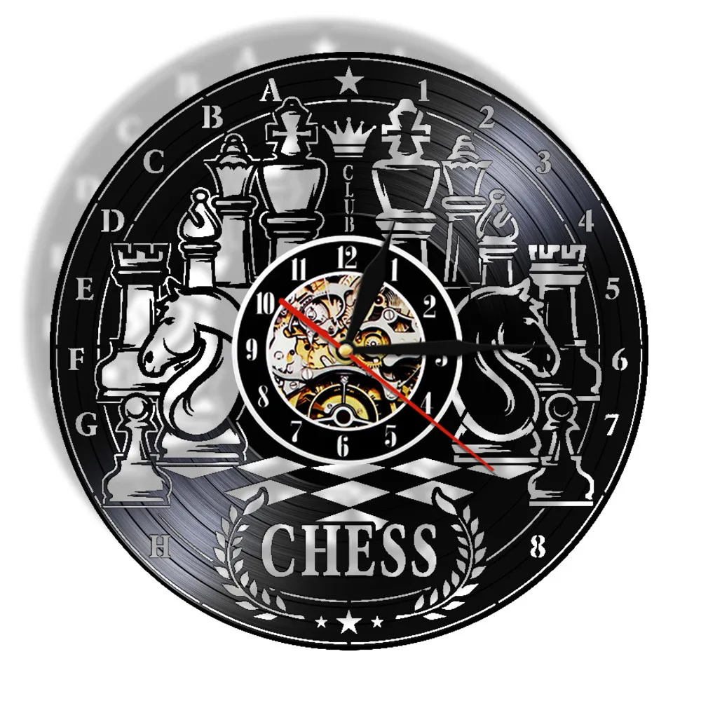 Chess-Game-Vinyl-Record-Wall-Clock-Chessboard-Antique-Modern-Design ...