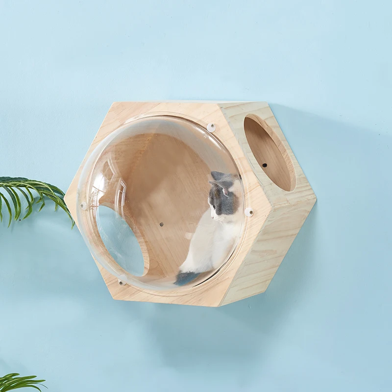 Wall-mounted Wooden Cat House - Space Capsule - Cat towers.uk