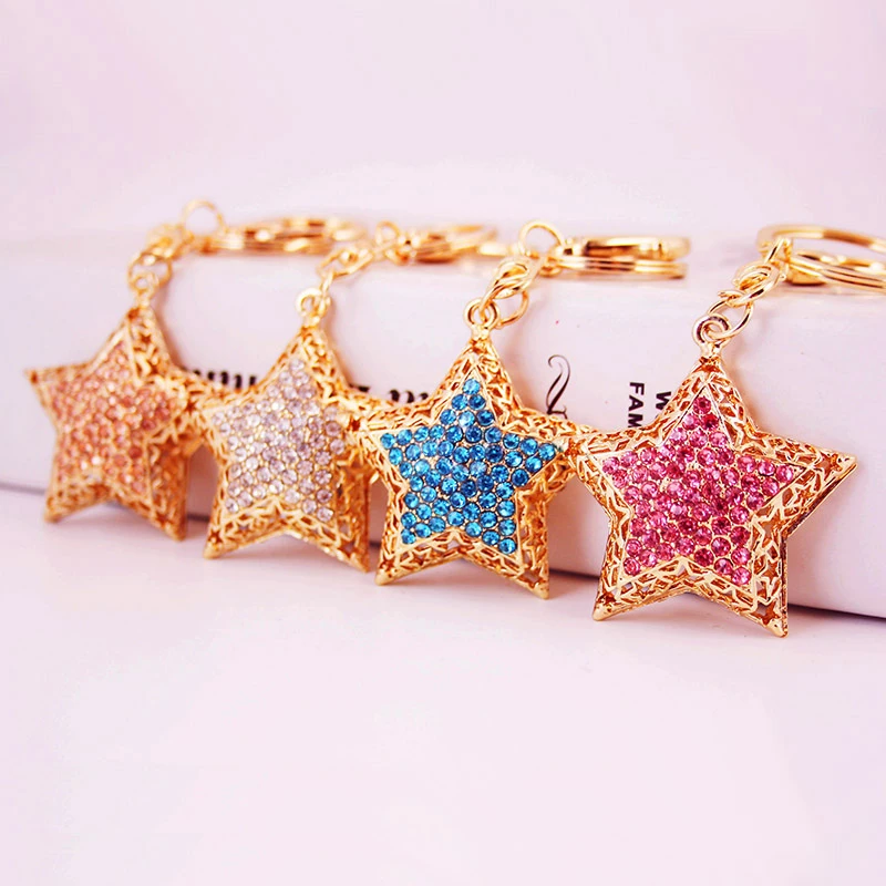 Korean Style Creative Crystal Five Pointed Star Car Keychain Women's ...