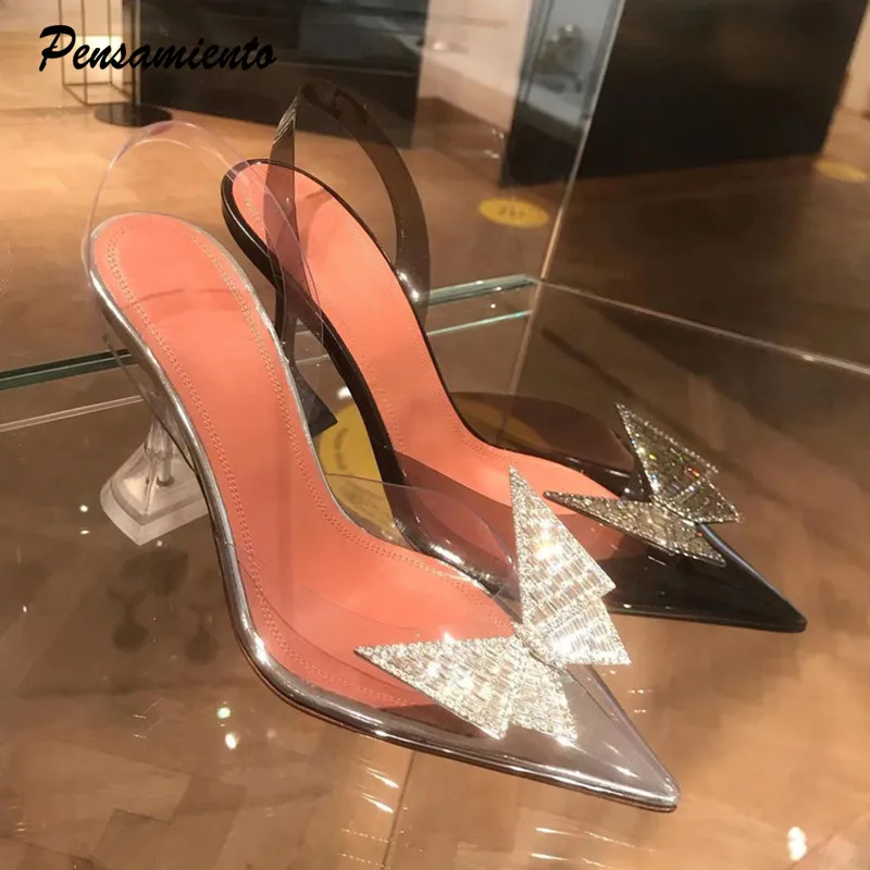 Star style Crystal Butterfly Transparent Women Pumps Jelly Office Lady ...