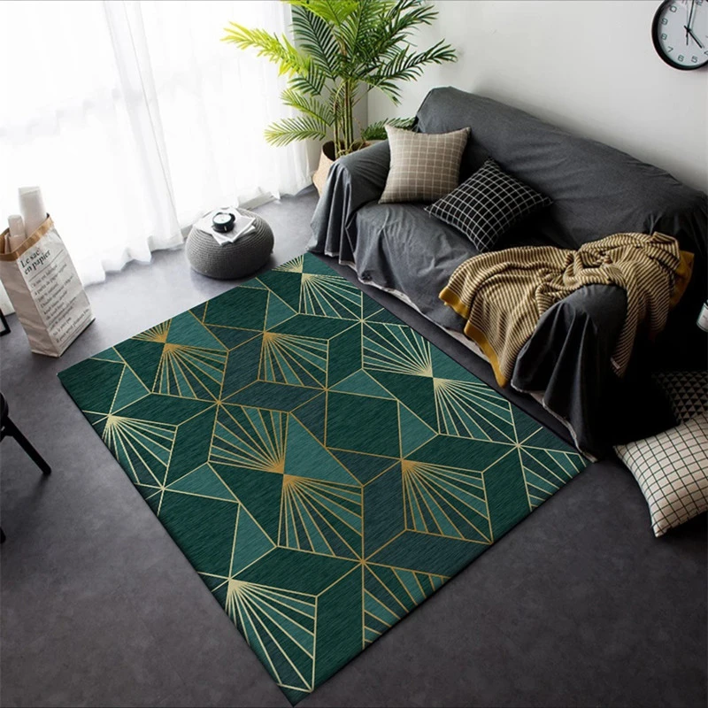 Dark Green Golden Geometric Printed Carpet European Style Soft Carpets ...