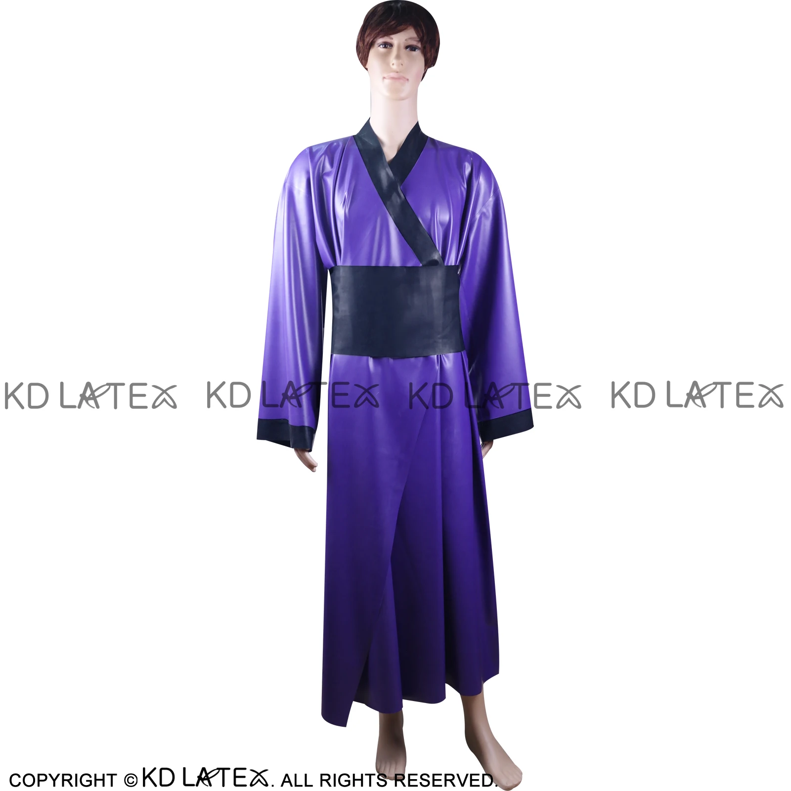 Purple-And-Black-Japanese-Sexy-Latex-Kimono-With-Obi-Band-Belts-Robe ...