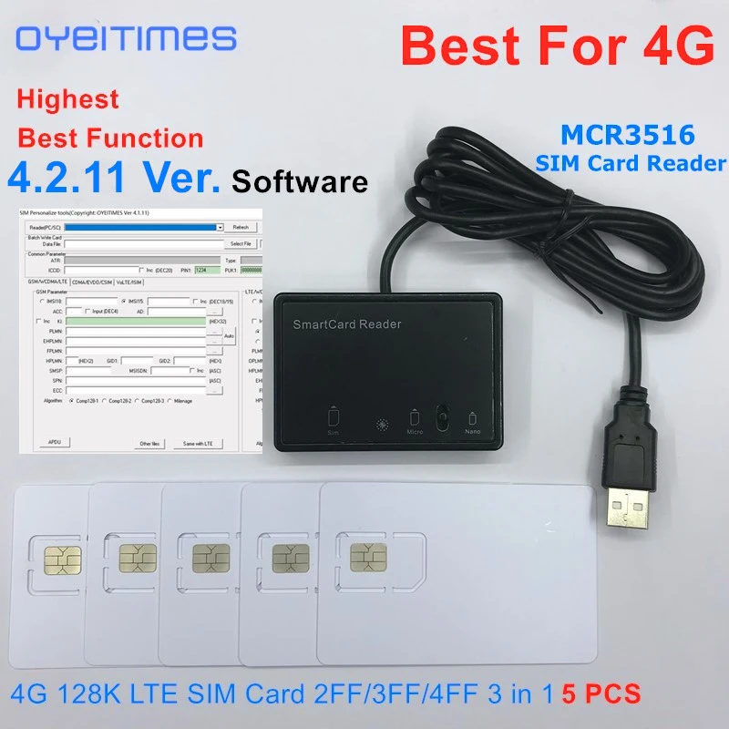 Oyeitimes Mcr3516 Sim Card Reader+5pcs 2ff/3ff/4ff Programmable Sim ...