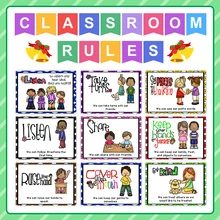 9Pcs English Poster Classroom Rules A4 Big Cards Kindergarten Early ...