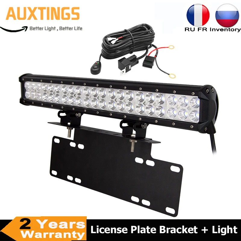 Universal-20inch-126W-LED-Light-Bar-Front-Bumper-License-Plate-Bracket ...