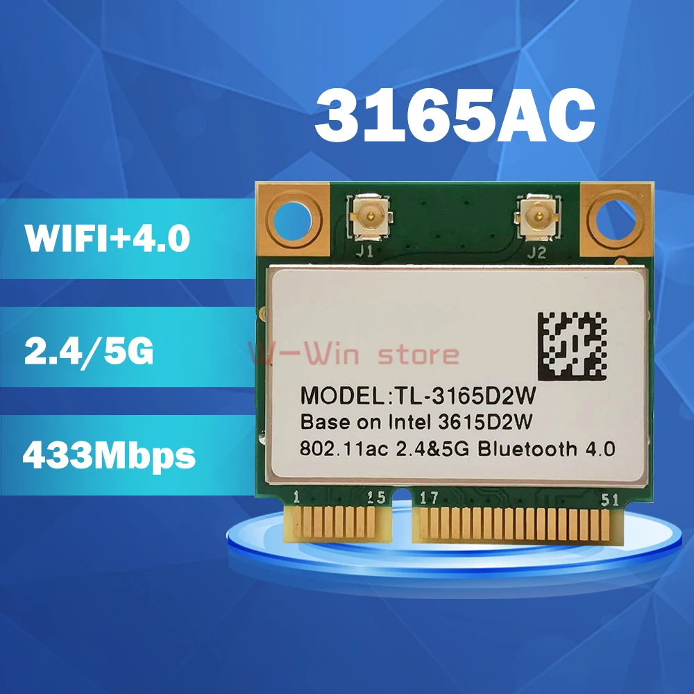 인텔 듀얼 밴드 무선 TL 3165D2W 3165AC 하프 미니 PCI e BT4.0 802.11AC 2.4G 및 5G 무선 ...