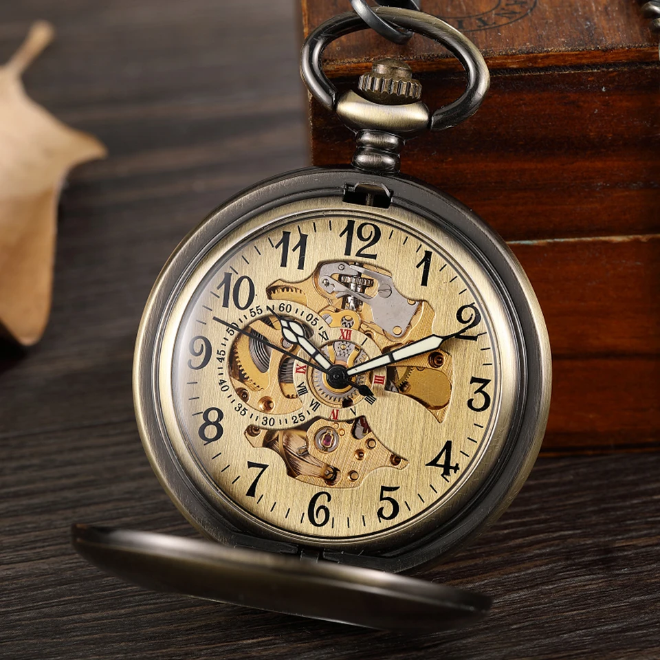 Vintage-Smooth-Hollow-Mechanical-Pocket-Watch-Steampunk-Arabic-Numerals ...