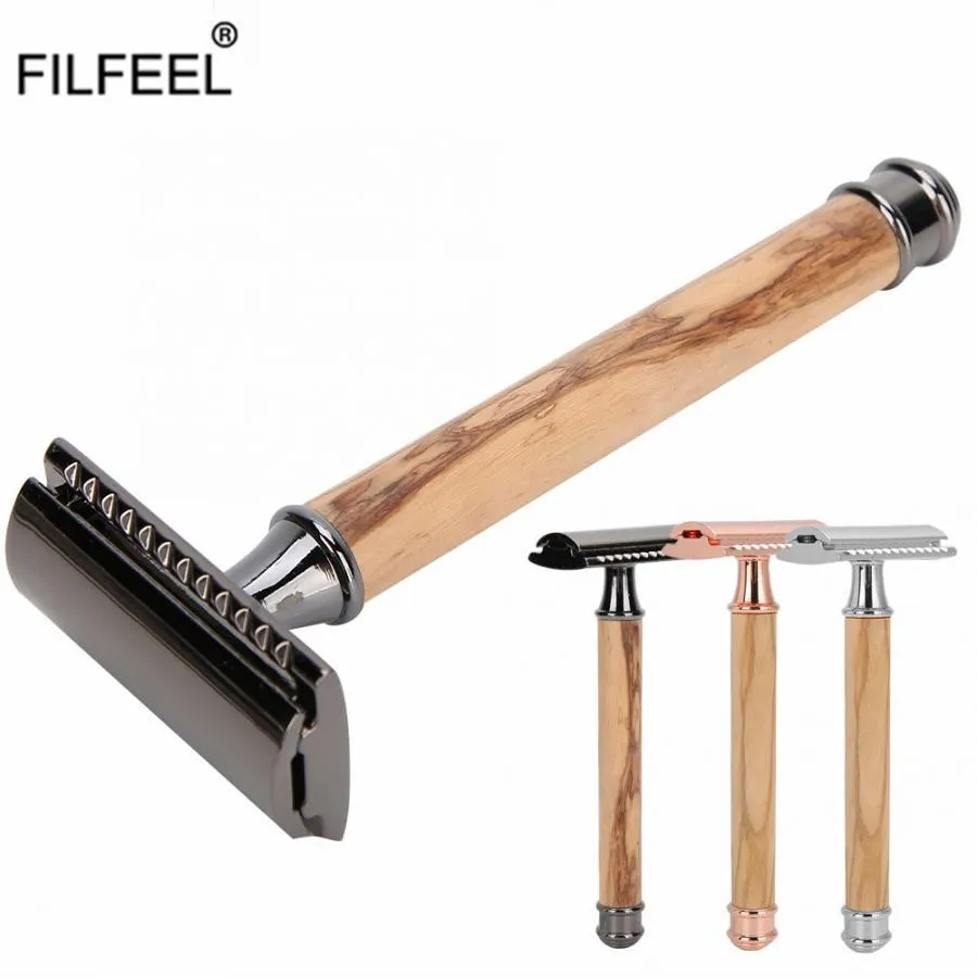 Adjustable-Double-Sided-Manual-Mens-Razor-Wooden-Handle-Non-Slip-Close ...