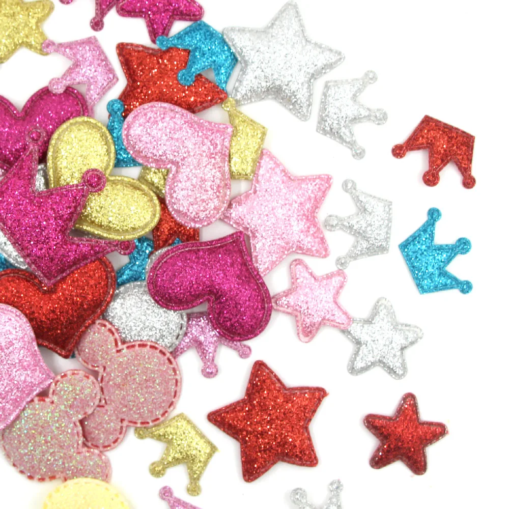 50Pcs Multicolor Patches Glitter Leather Pads Crown/Heart/Star Cute ...