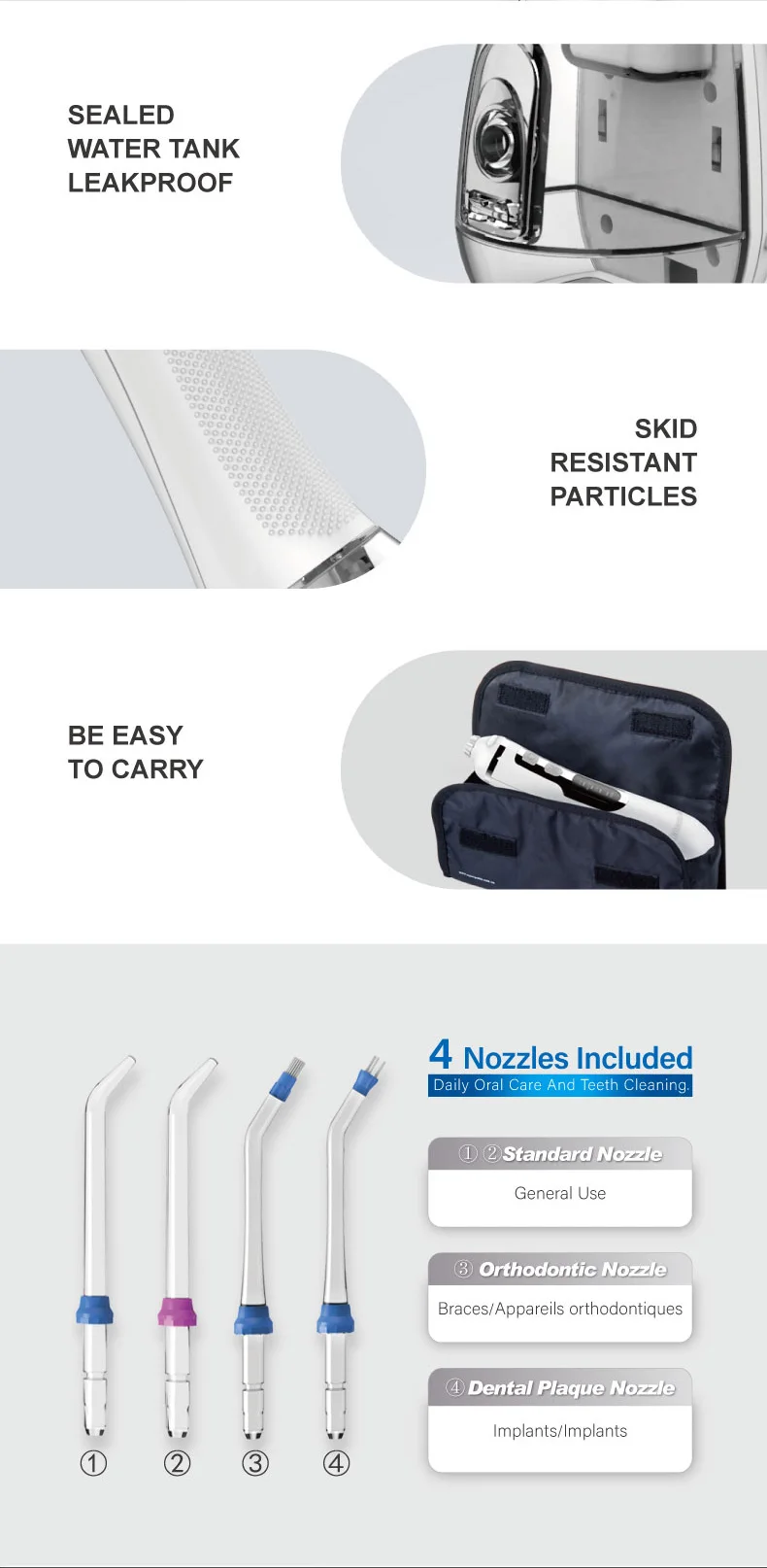 Le noir - irrigateur buccal Portable V500, jet'eau Rechargeable 200ml ...