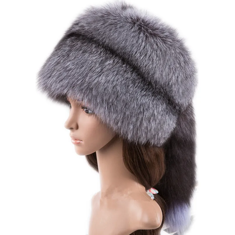 Real-fox-fur-hats-for-women-natural-silver-fox-fur-cap-autumn-winter ...