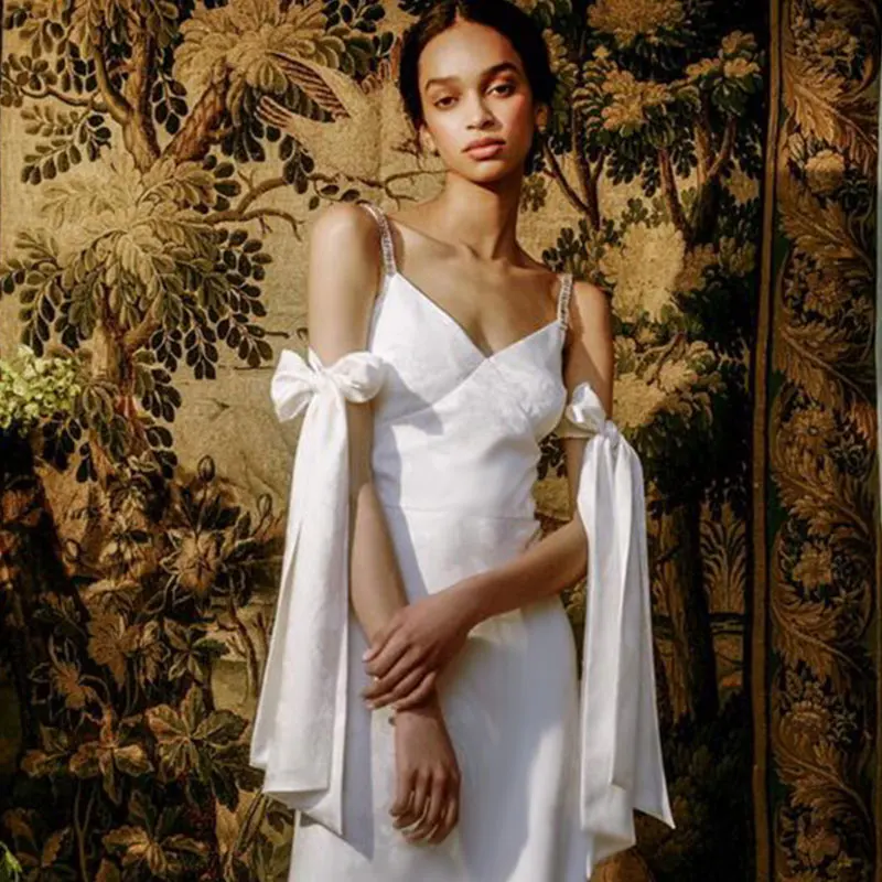 Satin Bridal Sleeves White Bow Wedding Arm Cover Decorate Handmade ...