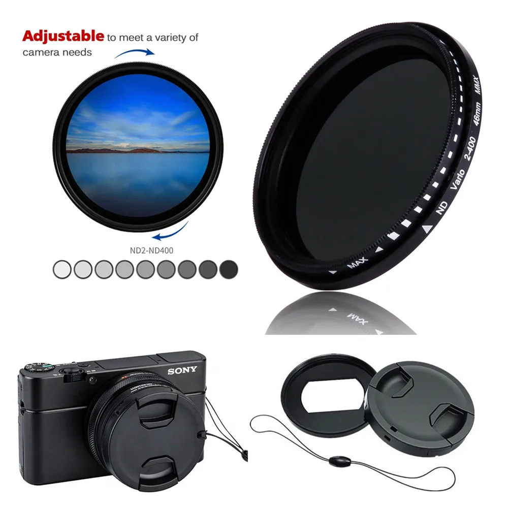 Variable-ND-Filter-ND2-400-Neutral-Density-Adapter-ring-lens-cap-keeper ...