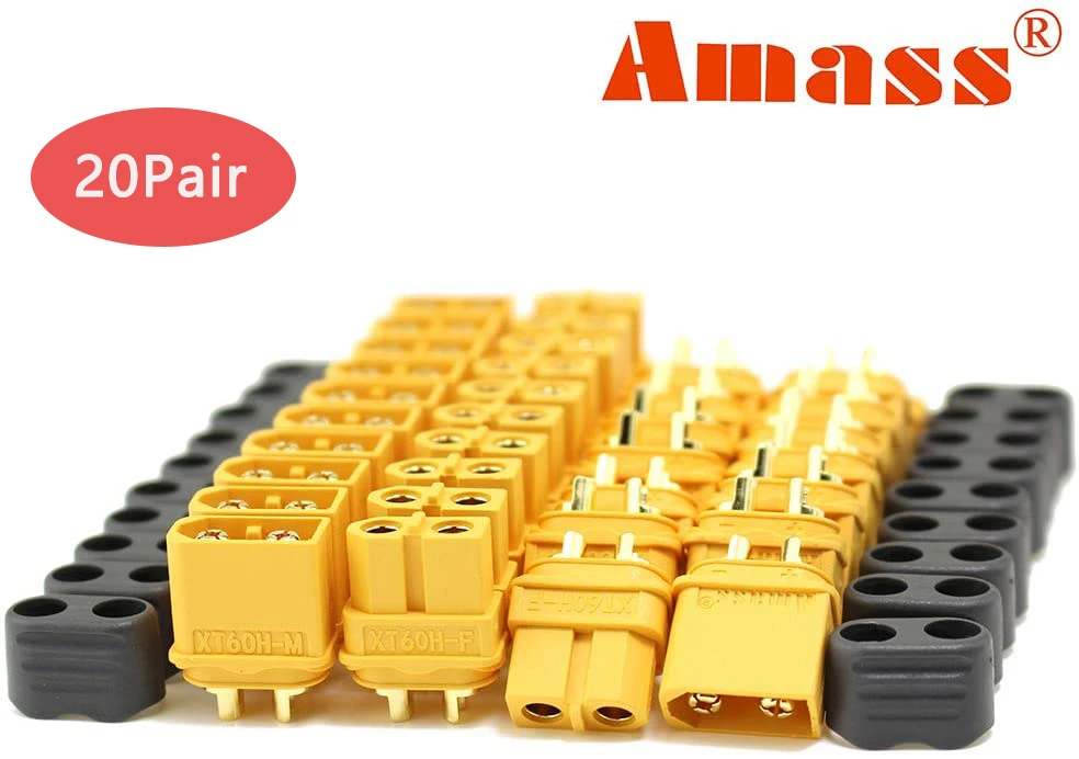 Amass 20 Pair XT60H Bullet Connector Plug Upgrated of XT60 Sheath Female & Male Gold Plated for ...