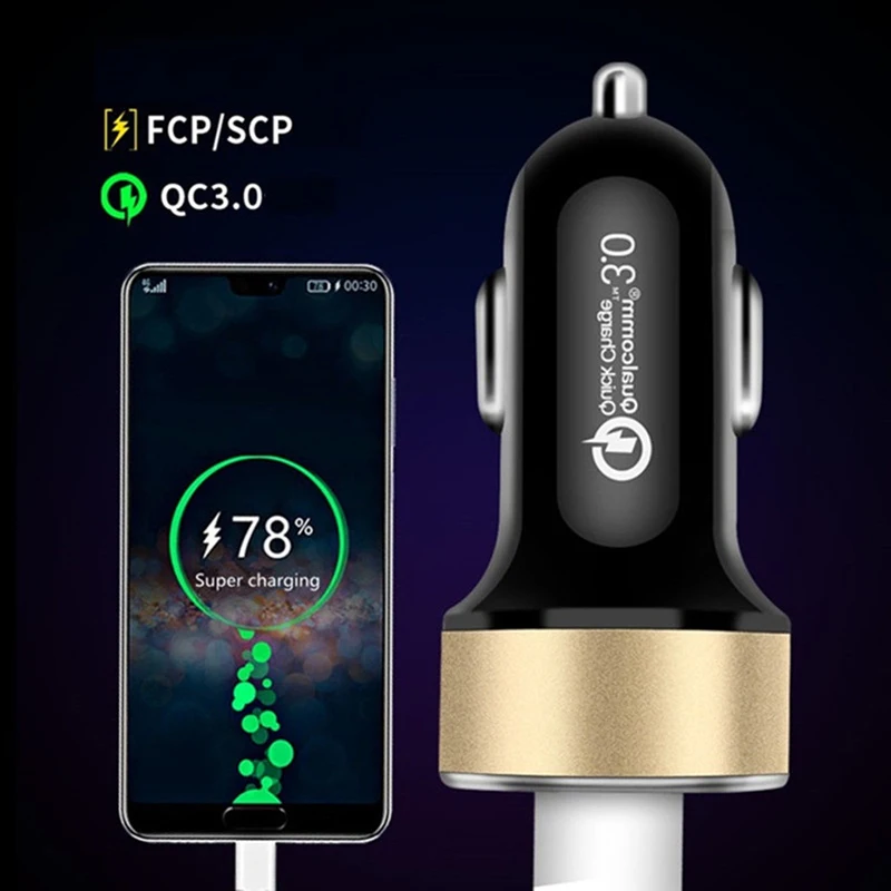 Chargeur de voiture double USB QC 3.0 avec câble USB type-c,Charge ...