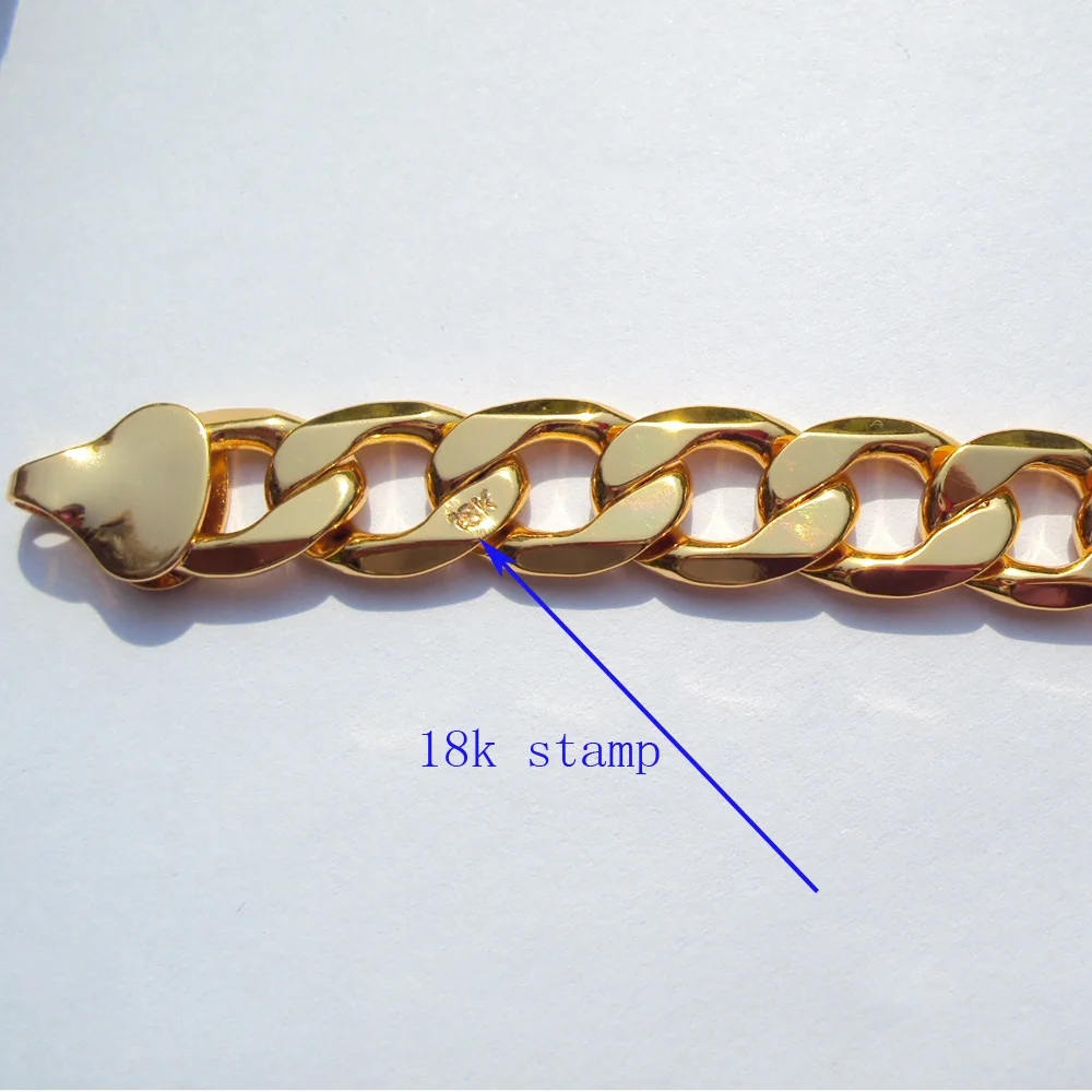 18 k 솔리드 골지 정통 마감 18 k 스탬프 10mm 미세 커브 쿠바 링크 체인 목걸이, 남성용 최고의 600mm|체인목걸이| - AliExpress