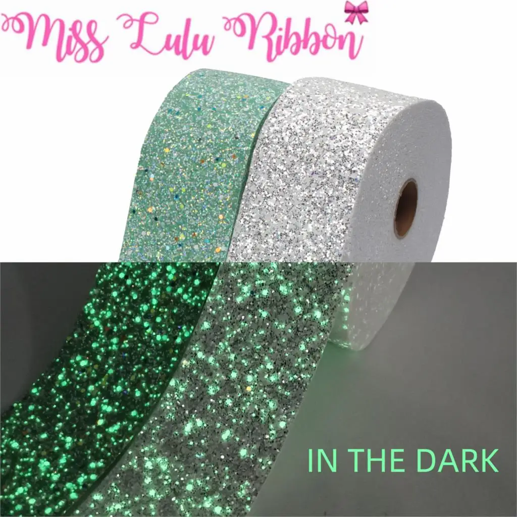 3"75mm Shiny Glitter Chunky Vinyl Ribbon Glow In The Dark Christmas ...
