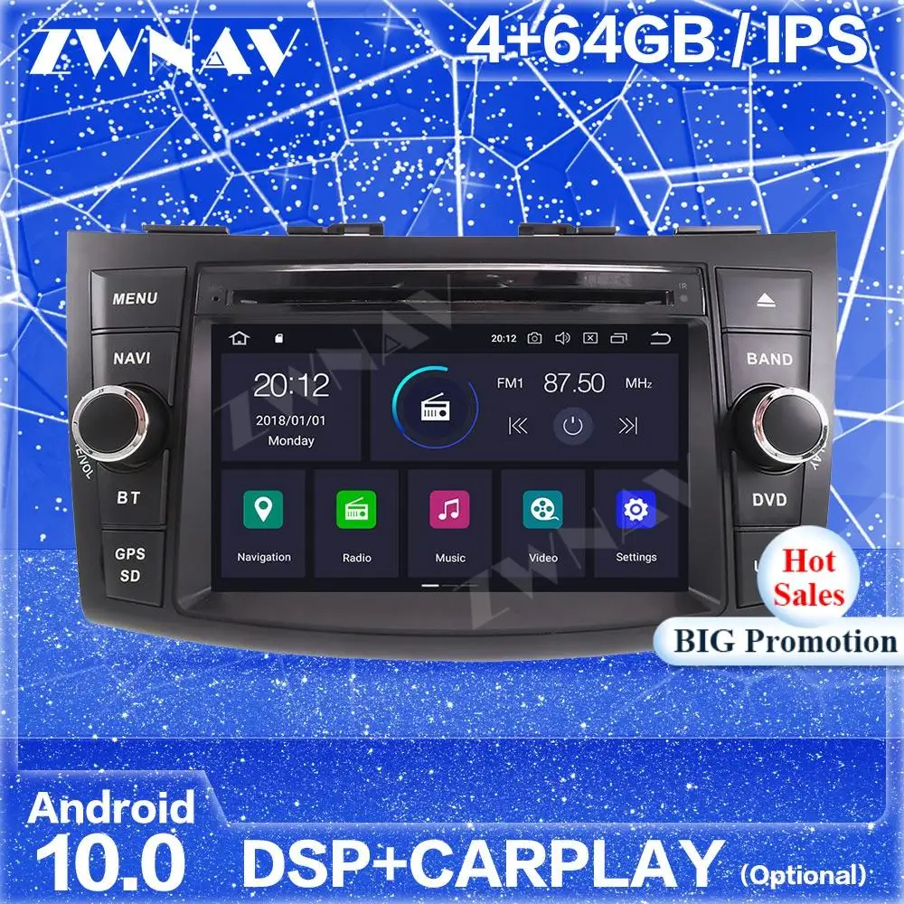Carplay Ips Android 10 Screen Gps For Suzuki Swift 2011 2012 2013 2014 ...
