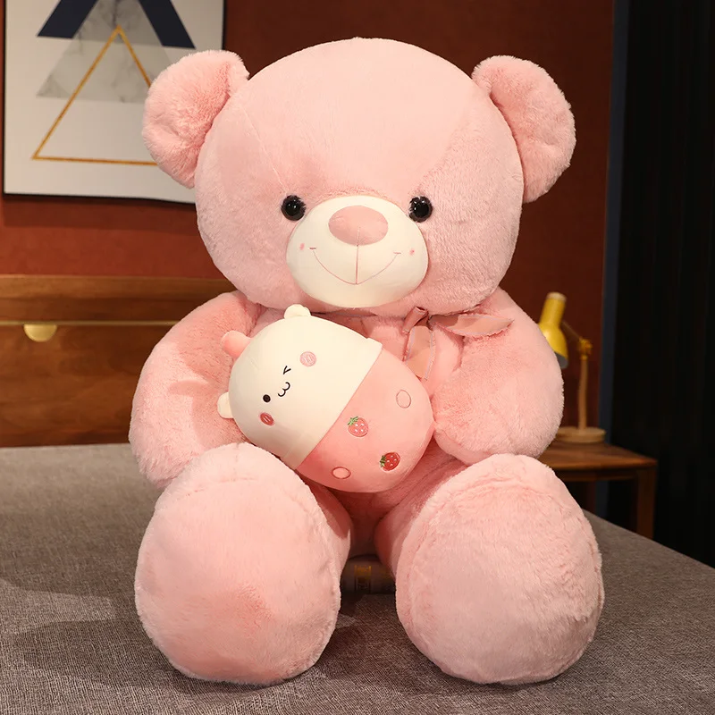 Big Pink Plush Toy Creative Milk Tea Teddy Bear Stuffed Animals ...