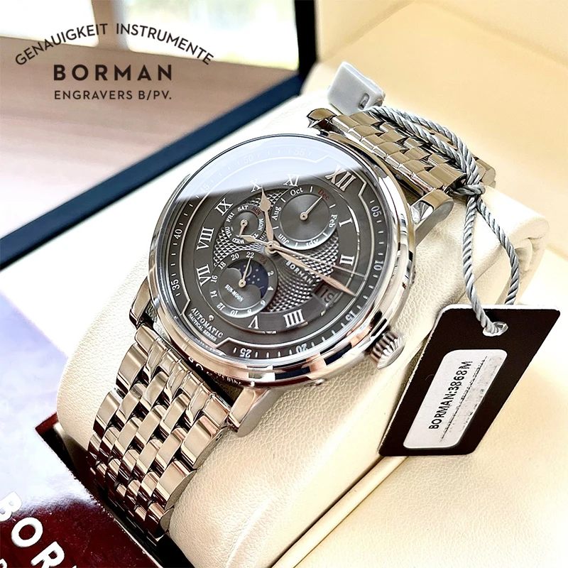 BORMAN Reloj de pulsera para hombre, de lujo, diseño de fase lunar ...