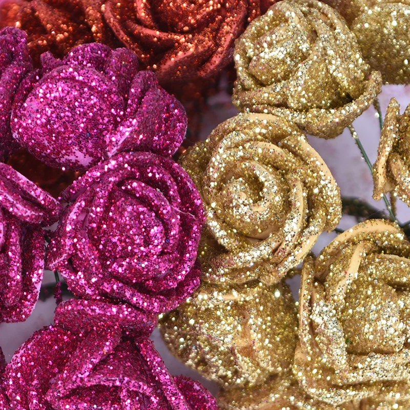 10 36Pcs Glitter Rose Red Red Pink Gold Artificial Rose Foam Flower ...