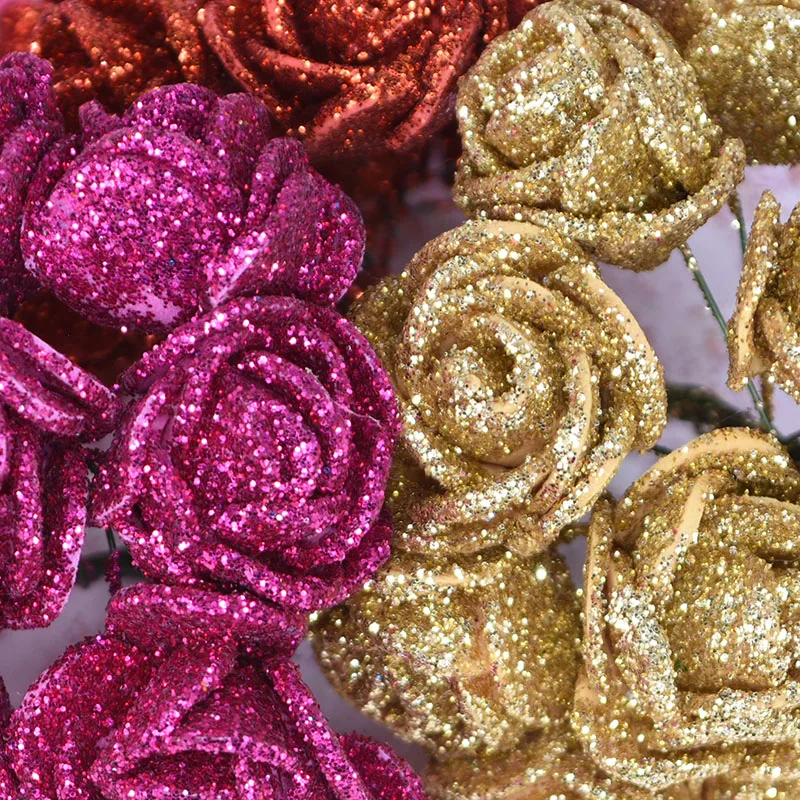 10-36Pcs-Glitter-Rose-Rood-Rood-Roze-Goud-Kunstmatige-Rose-Foam-Bloem ...
