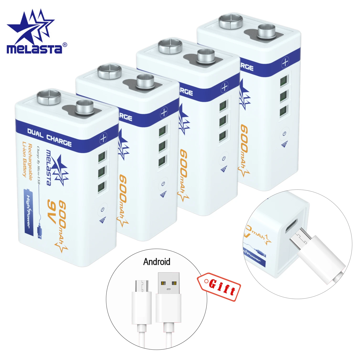Melasta 2/ 4pcs 9v 6f22 Usb 600mah Li-ion Rechargeable Battery For ...