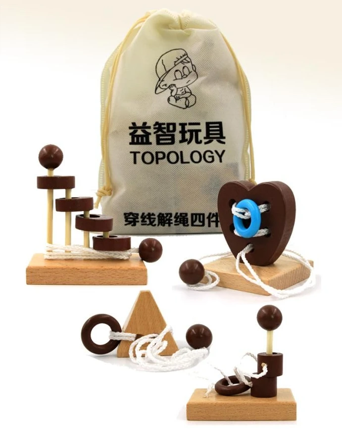 4PCS/Set IQ Rope Puzzle Loop Brain Teaser Puzzles Game for Adults ...