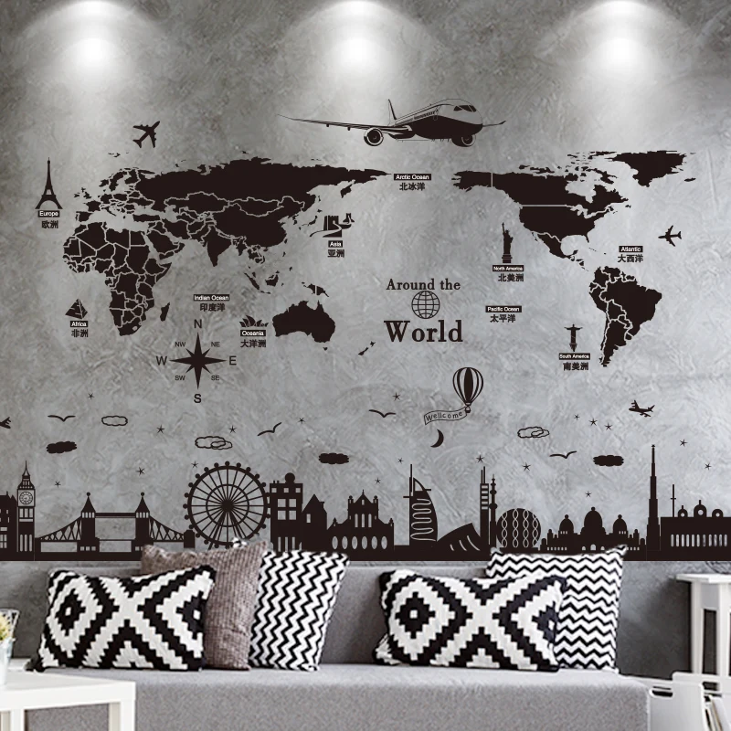 Best deal [shijuekongjian] World Map Wall Stickers DIY Europe Style ...