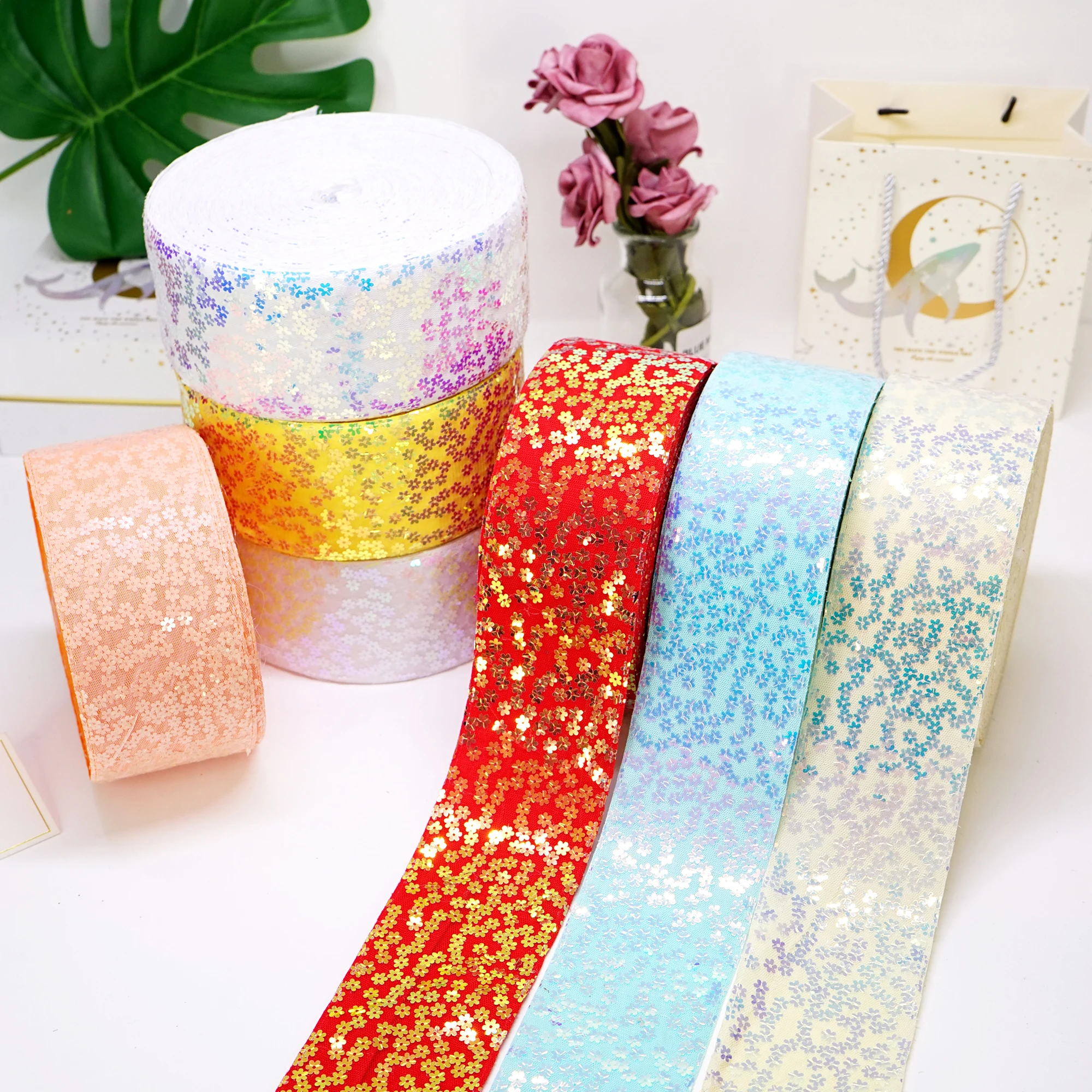 Sequined Ribbon Craft Supply | 75mm Sequin Ribbon Handmade | Ribbon Diy ...